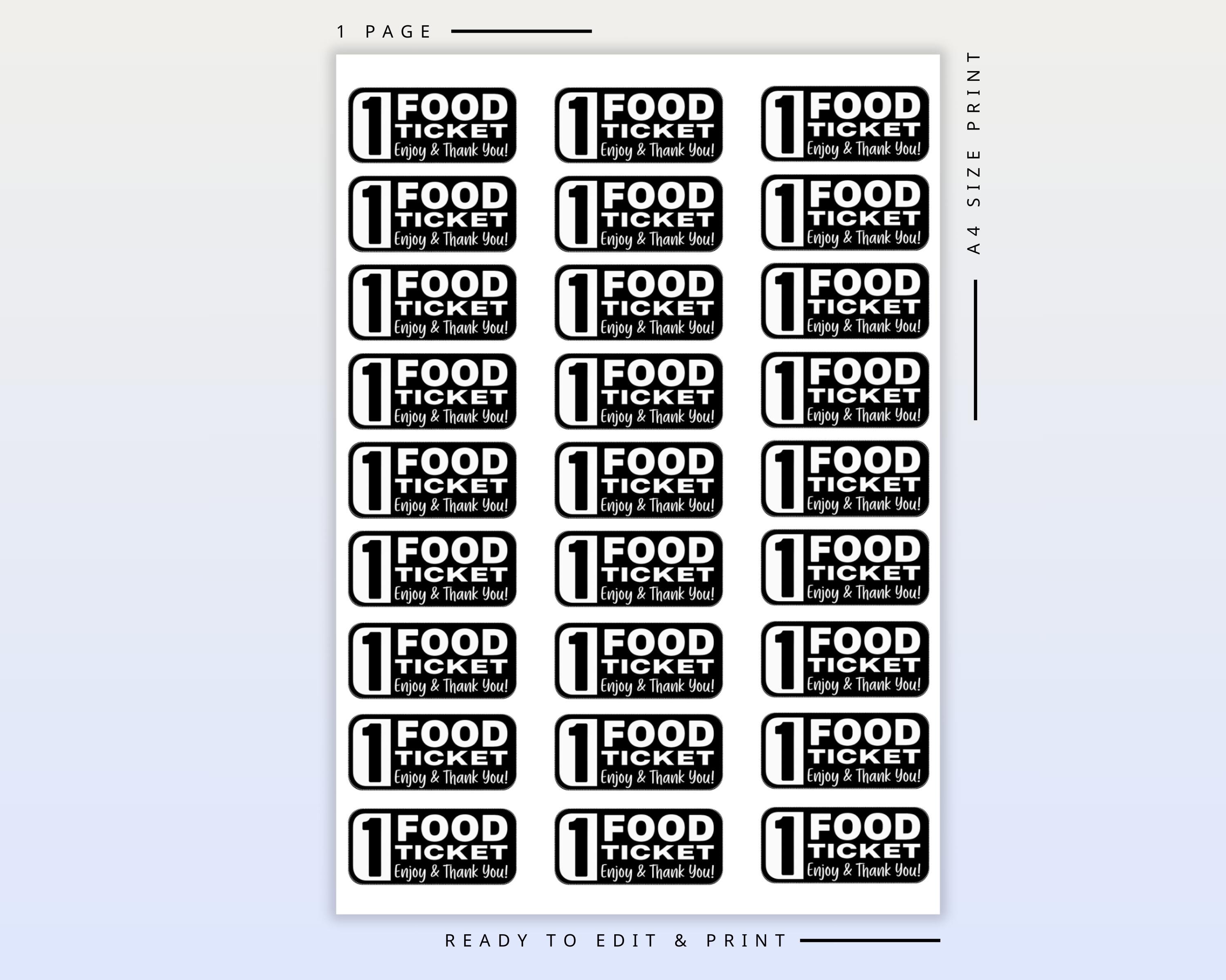 Food Tickets | Printable Meal Voucher Template | Party & Event Food ...