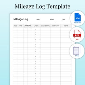 Mileage Tracker Printable | Editable Mileage Log (PDF and Word) | Car ...