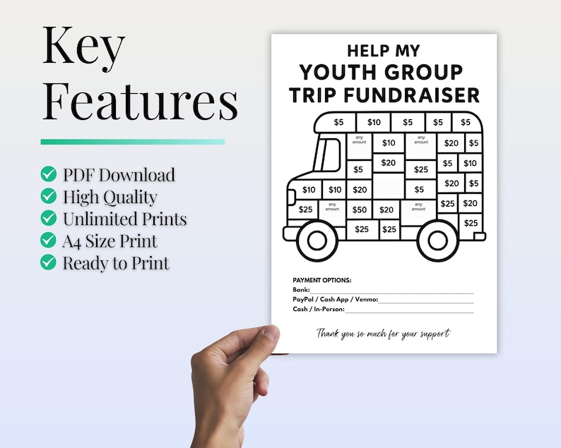 Youth Group Trip Fundraiser Chart | Church Trip Donation Printable ...
