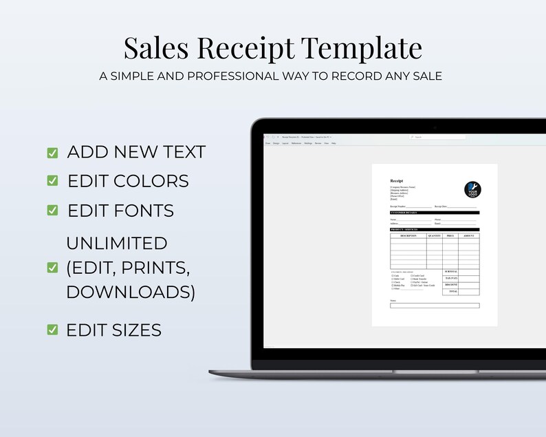 Editable Receipt Template | Customer, Cash & Order Receipts | Canva, Google Docs, Word | Sales ...
