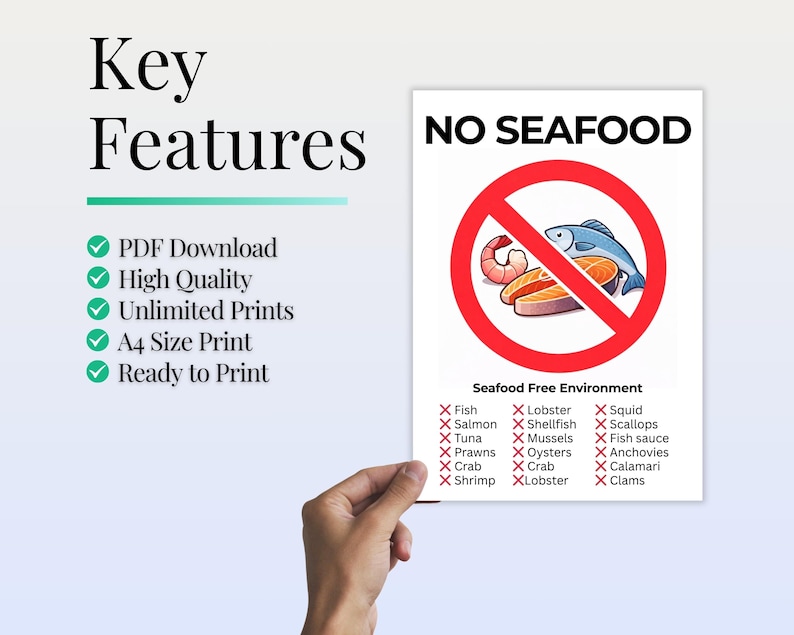 No Seafood Sign Printable A4 | Seafood Free Environment Poster ...