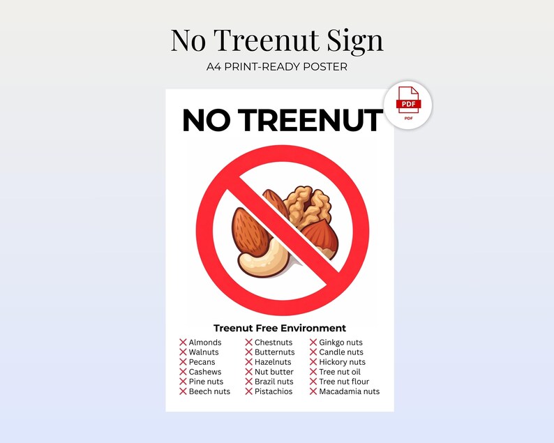 No Tree Nut Sign Printable A4 | Tree Nut Free Environment Poster ...