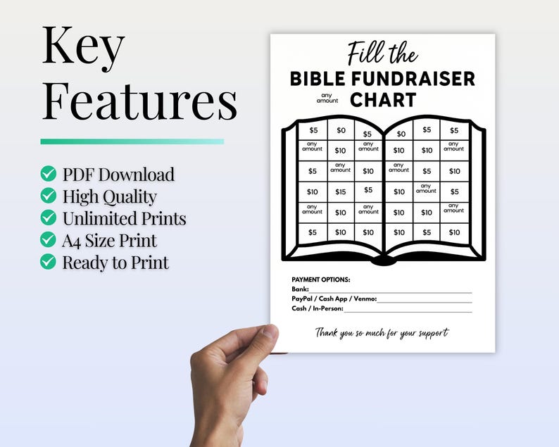 Bible Fundraiser Chart Printable | Church Donation Chart | Fundraiser ...