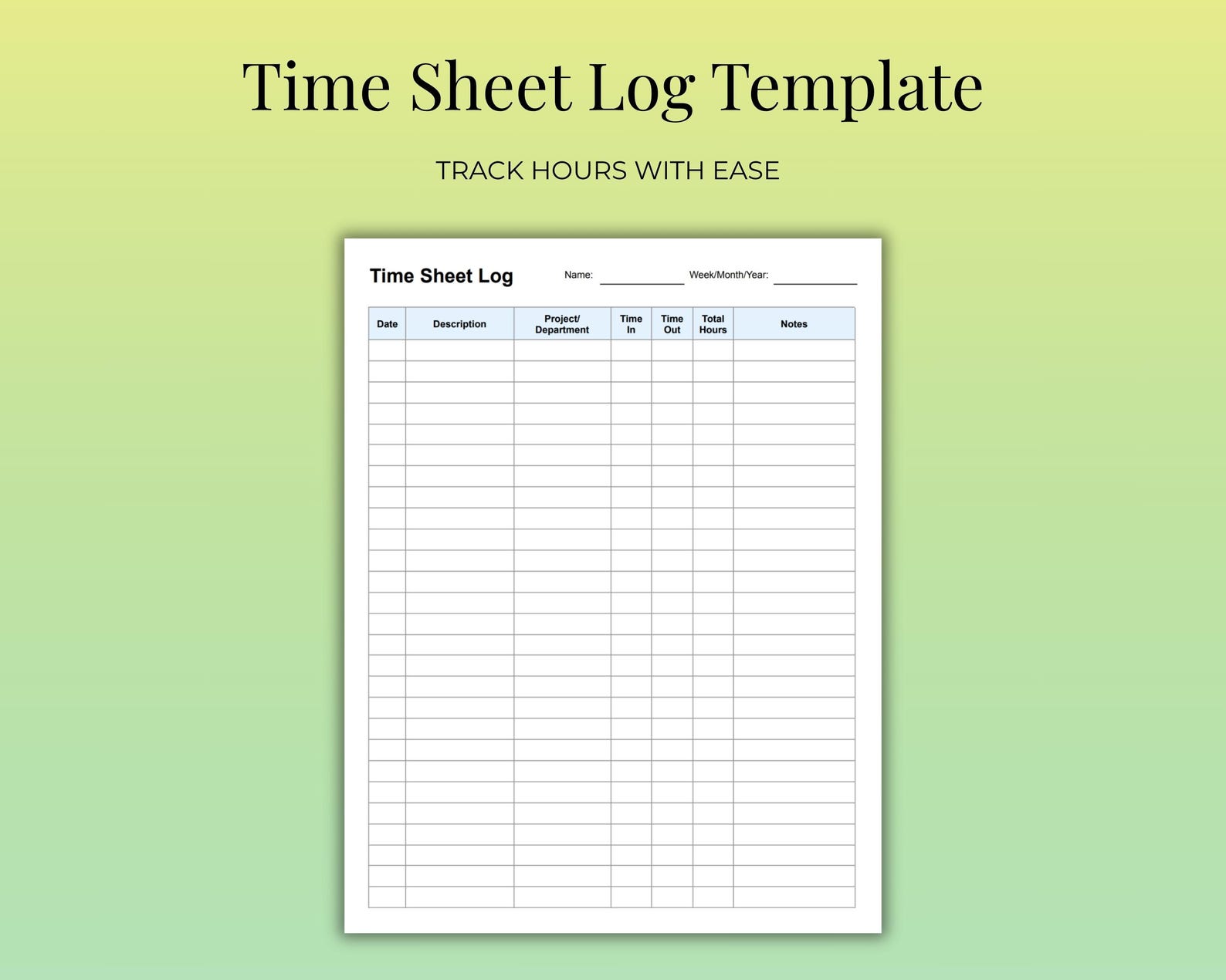 Time Sheet Log Template Editable & Printable | A4 Timesheet PDF and ...
