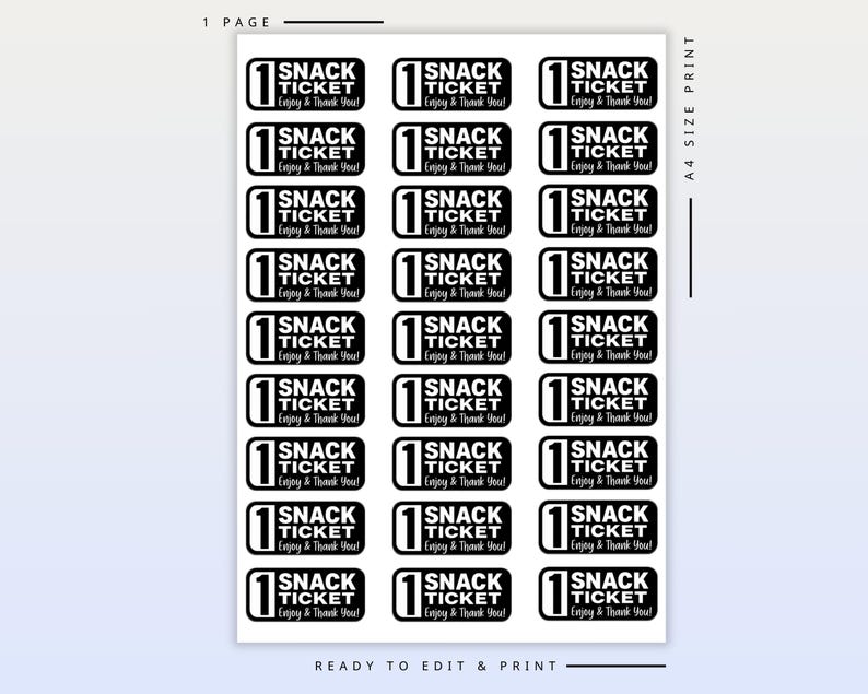 Snack Tickets | Printable Party Voucher Template | Event Snack Tokens ...