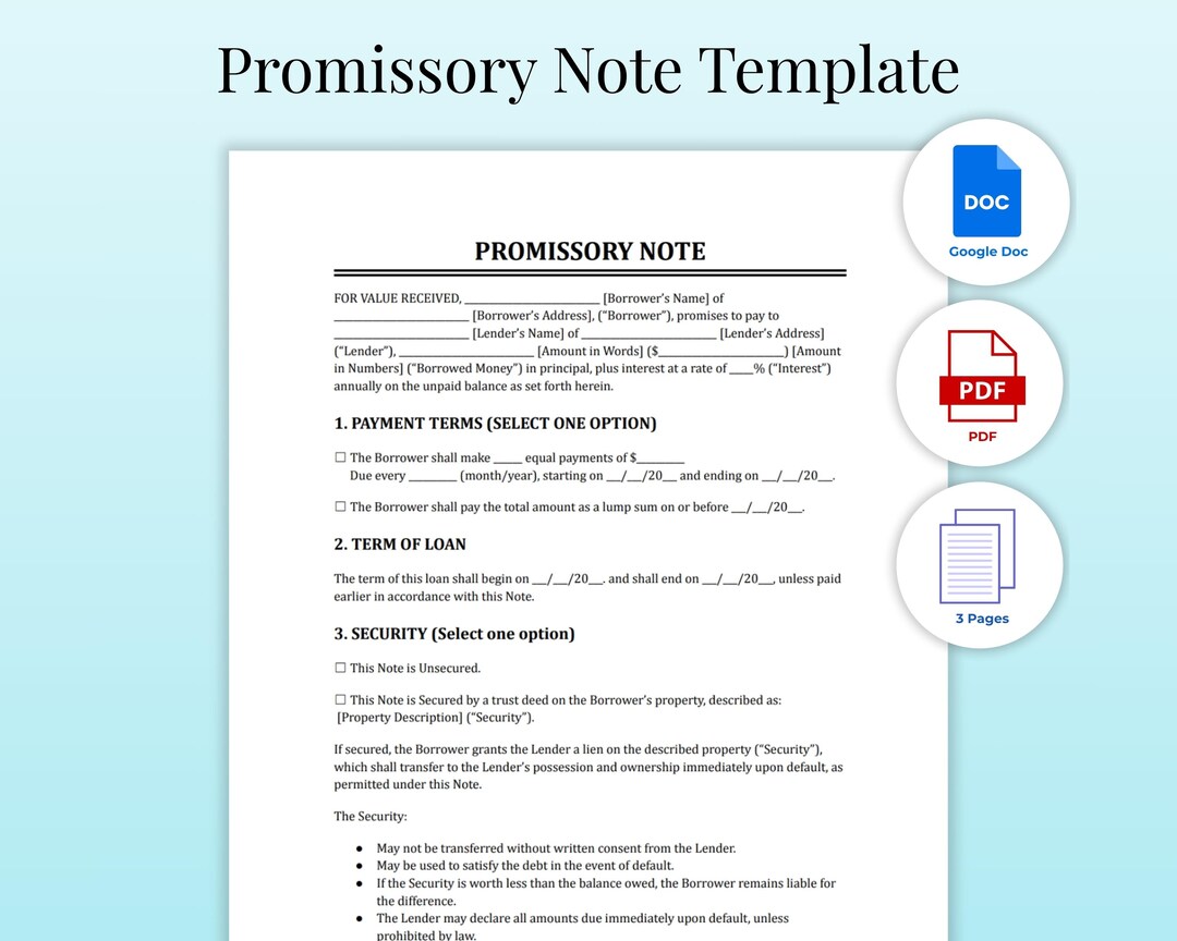 Promissory Note Template – Loan Agreement Form – Google Docs Editable ...