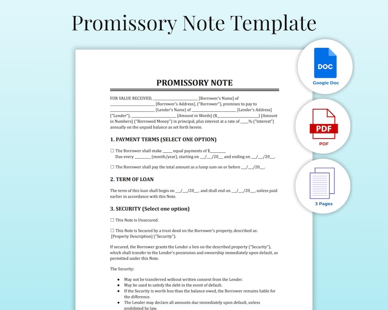 Promissory Note Template – Loan Agreement Form – Google Docs Editable ...