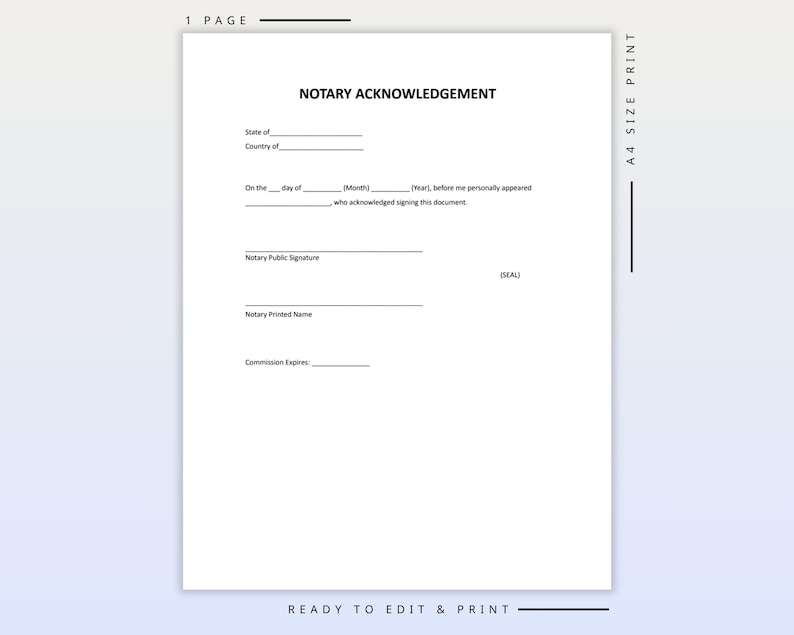 Notary Acknowledgement Form | Printable Notary Letter & Notarization ...