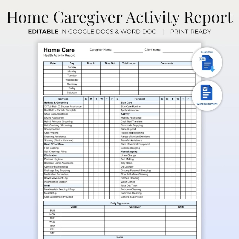 Home Health Caregiver Log Sheet - Etsy