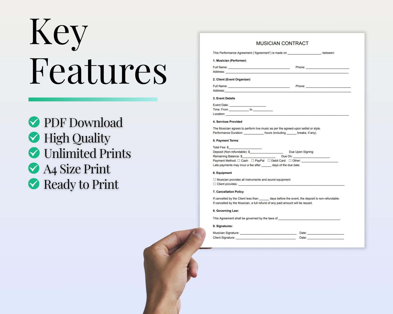 Editable Musician Contract Template (google Docs) | Band Performance ...