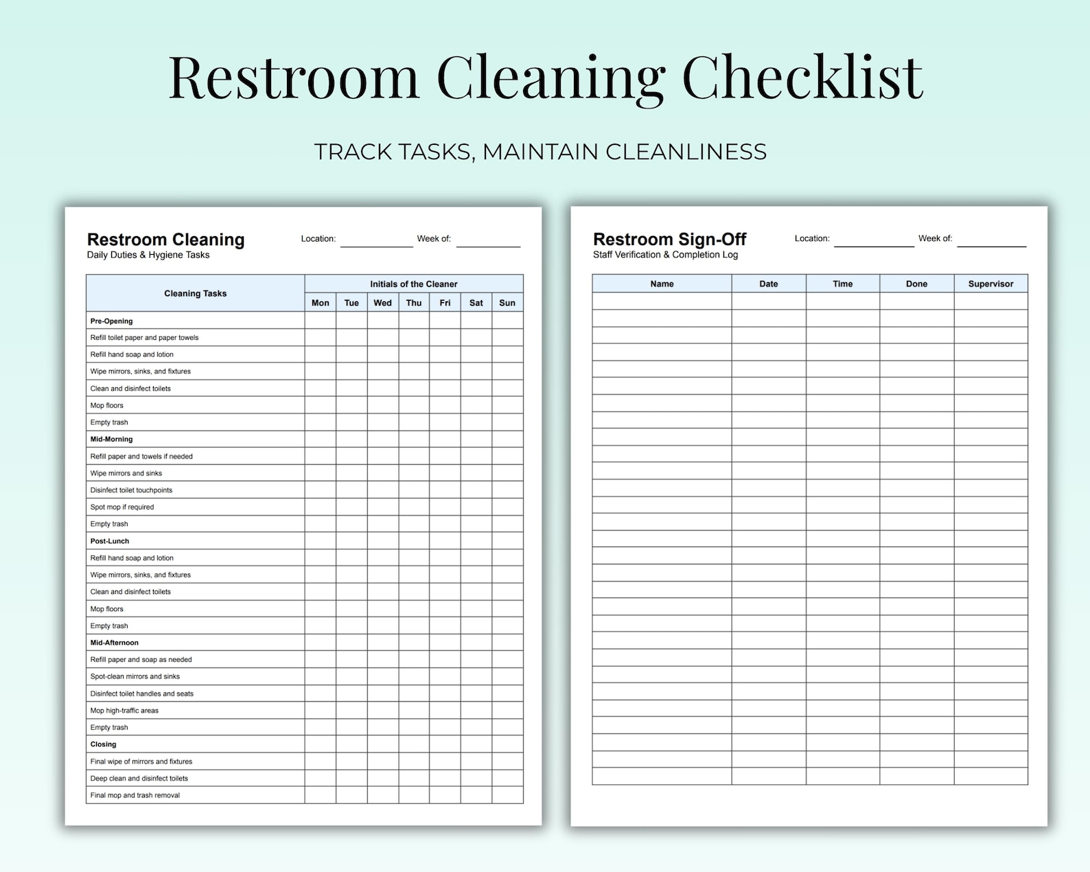 Editable Restroom Cleaning Checklist Template | Daily Bathroom Cleaning ...