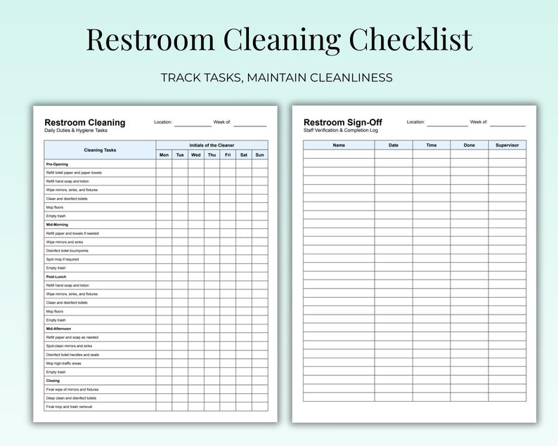 Editable Restroom Cleaning Checklist Template | Daily Bathroom Cleaning ...