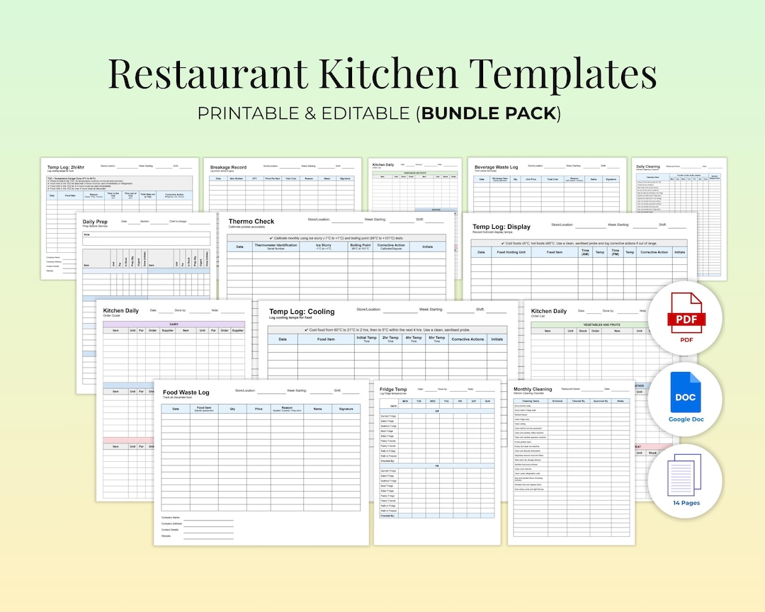 Restaurant Kitchen Templates Bundle | Printable and Editable BOH Order ...