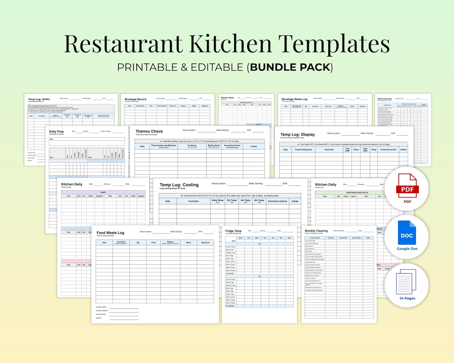 Restaurant Kitchen Templates Bundle | Printable and Editable BOH Order ...
