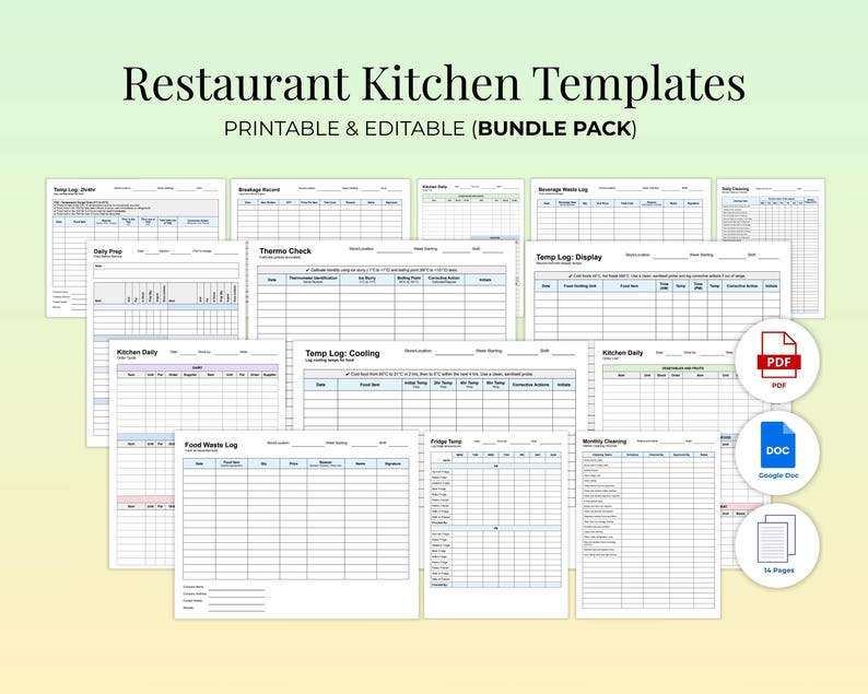 Restaurant Kitchen Templates Bundle | Printable and Editable BOH Order ...