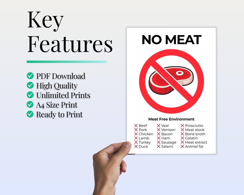 Meat Free Zone Sign Printable A4 | No Meat Allowed Poster | Meat Free ...