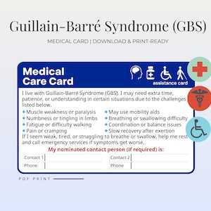 Guillain-barré Syndrome Medical Assistance Card – GBS Support Card ...