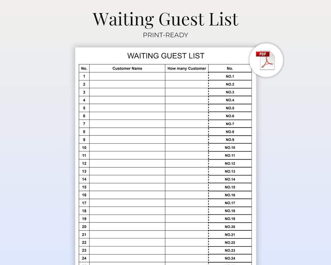 Waiting Guest List Template | Restaurant, Salon, or Event Sign-in Sheet ...