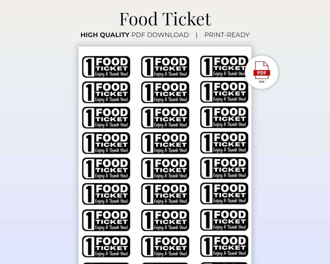 Food Tickets | Printable Meal Voucher Template | Party & Event Food ...