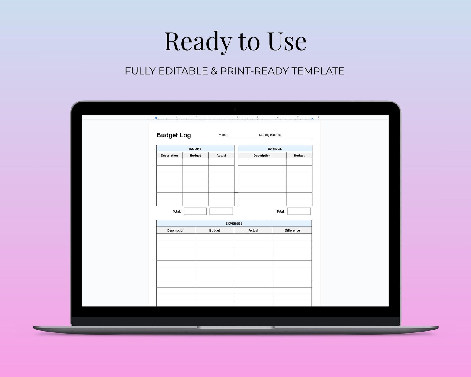 Budget Log Template Editable & Printable | A4 Monthly Budget Sheet PDF ...