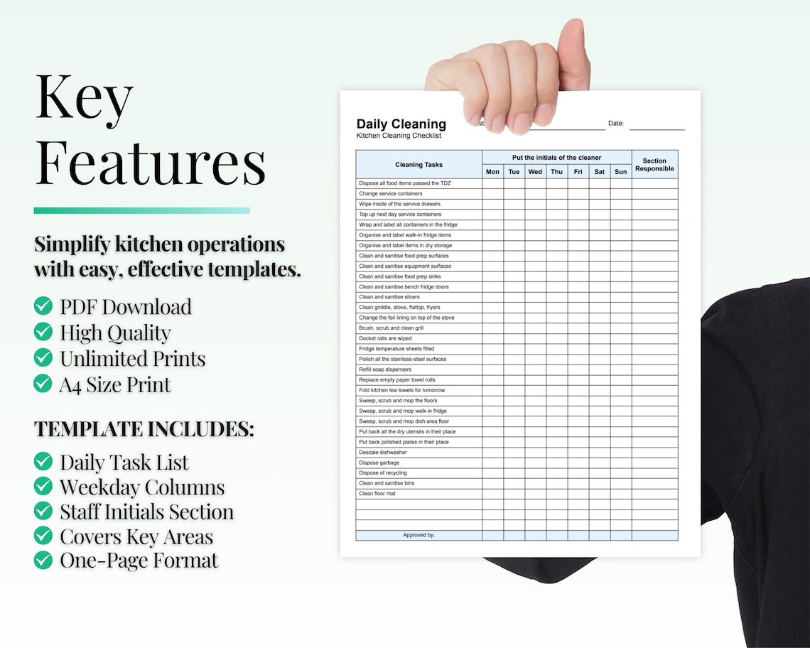 Daily Kitchen Cleaning Checklist | Restaurant Cleaning Log Sheet ...