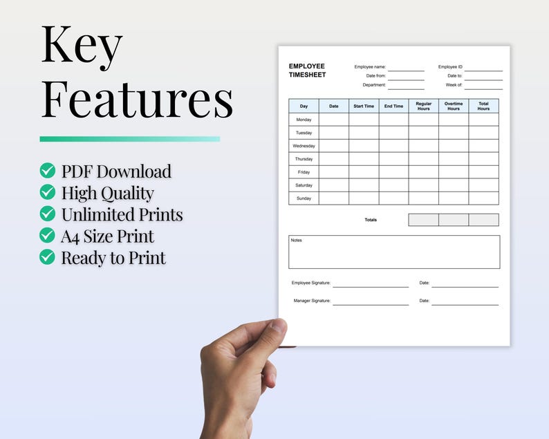 Employee Time Sheet | Editable Timesheet Template | Printable Timecard ...