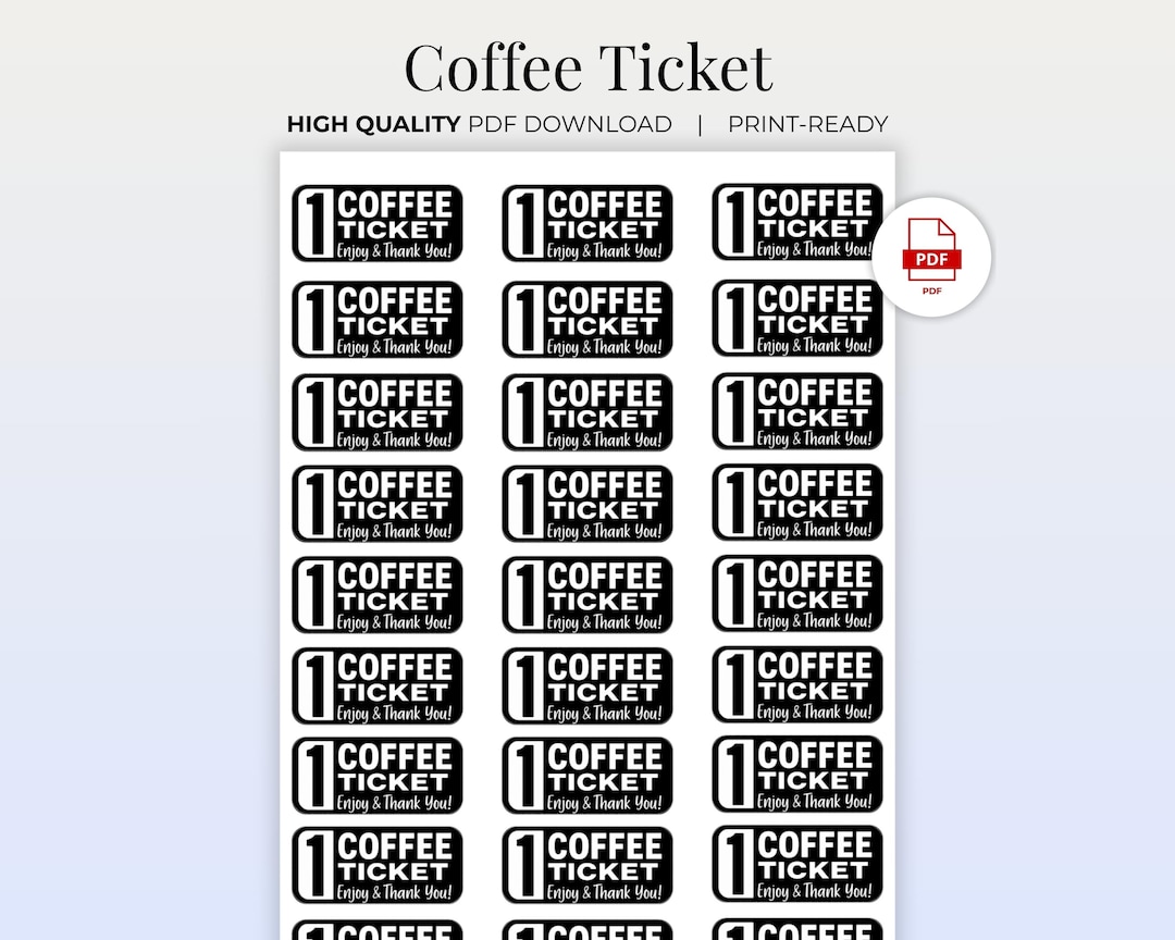 Coffee Tickets | Printable Café Voucher Template | Party & Event Coffee ...