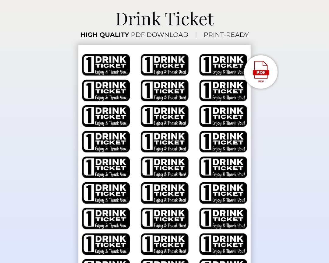 Drink Tickets | Printable Beverage Voucher Template | Party & Event ...