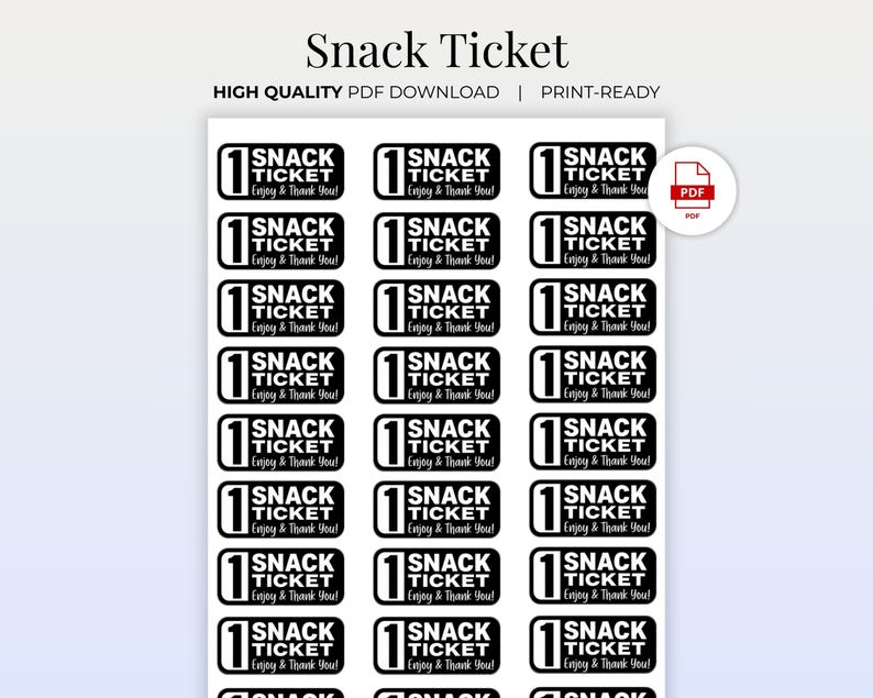 Snack Tickets | Printable Party Voucher Template | Event Snack Tokens ...