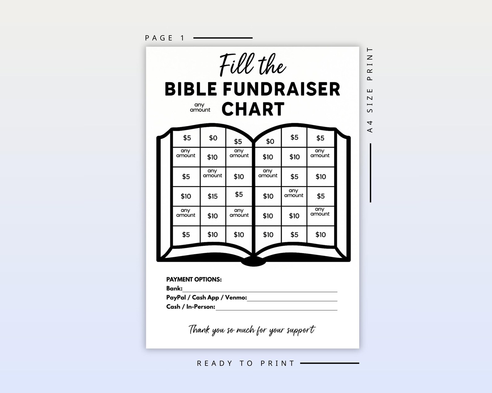 Bible Fundraiser Chart Printable | Church Donation Chart | Fundraiser ...