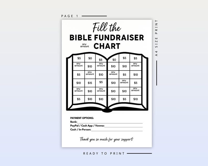 Bible Fundraiser Chart Printable | Church Donation Chart | Fundraiser ...