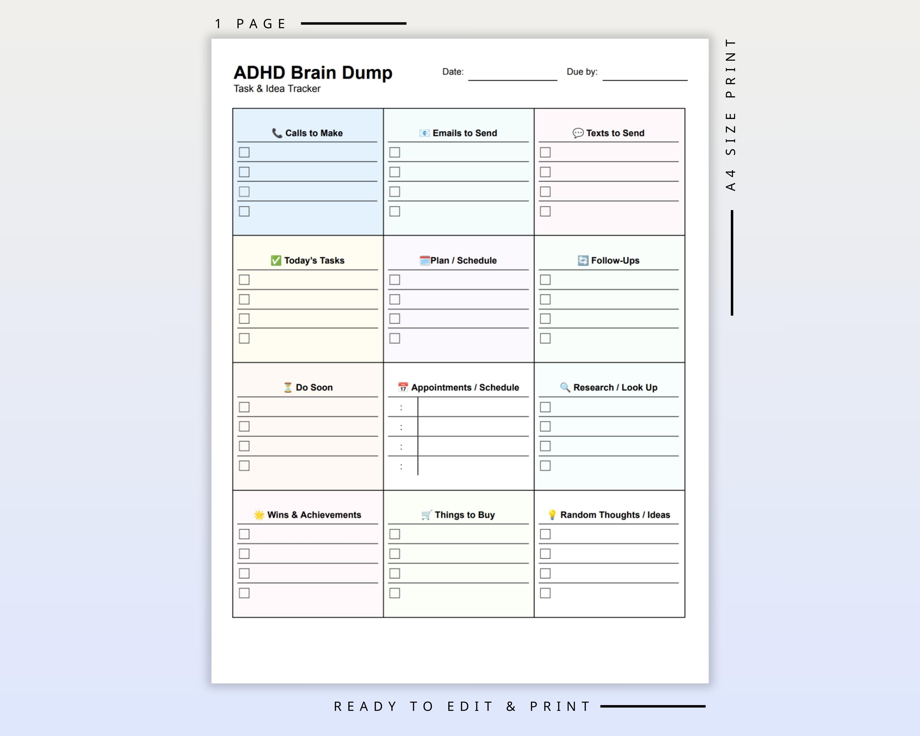 ADHD Planner PDF | Brain Dump | Daily Printable Planner | To-do List ...