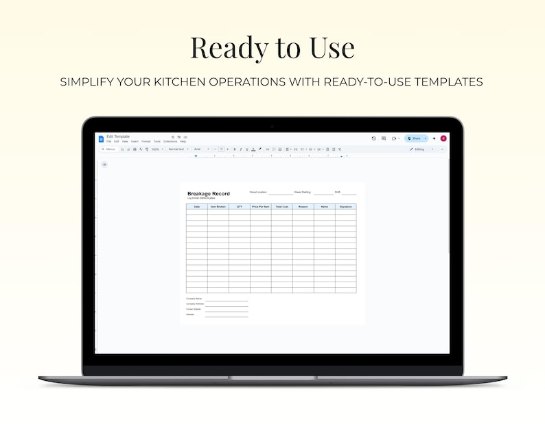 Breakage Record Log Sheet | Broken Dish & Glass Tracking Form | Kitchen ...