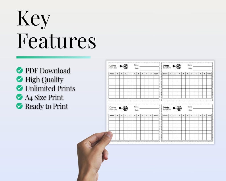 Printable Darts Score Card | Darts Game Score Sheet | Pub Night Game | Bar Party Game | Score ...