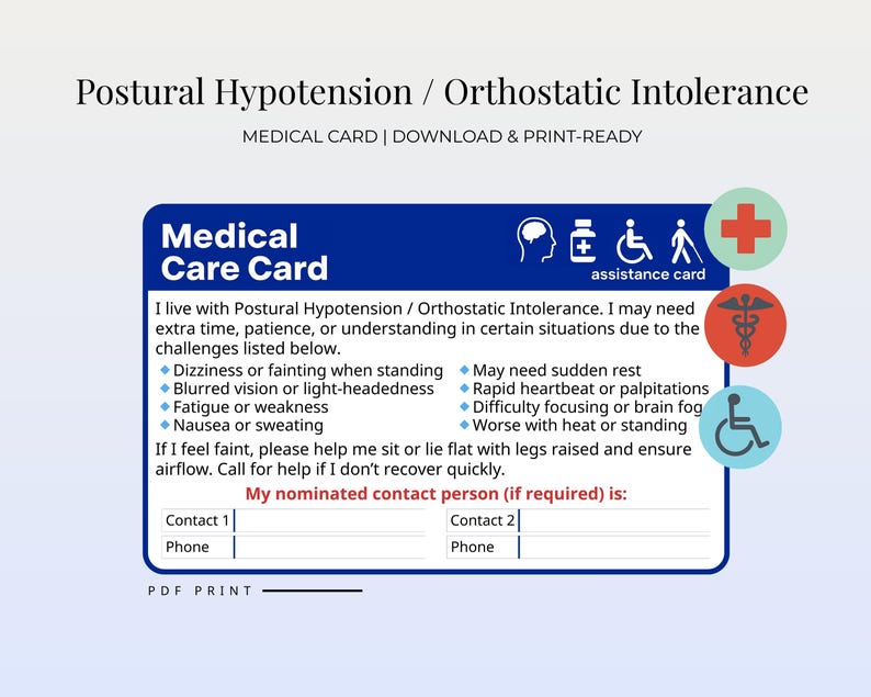 Postural Hypotension Assistance Card– Orthostatic Intolerance Support ...