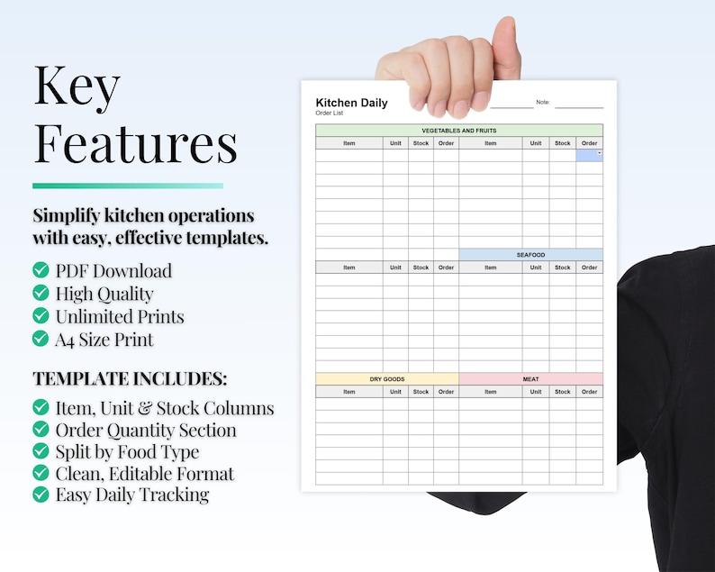 Kitchen Daily Order List Template | Food Stock & Order Sheet for Chefs ...