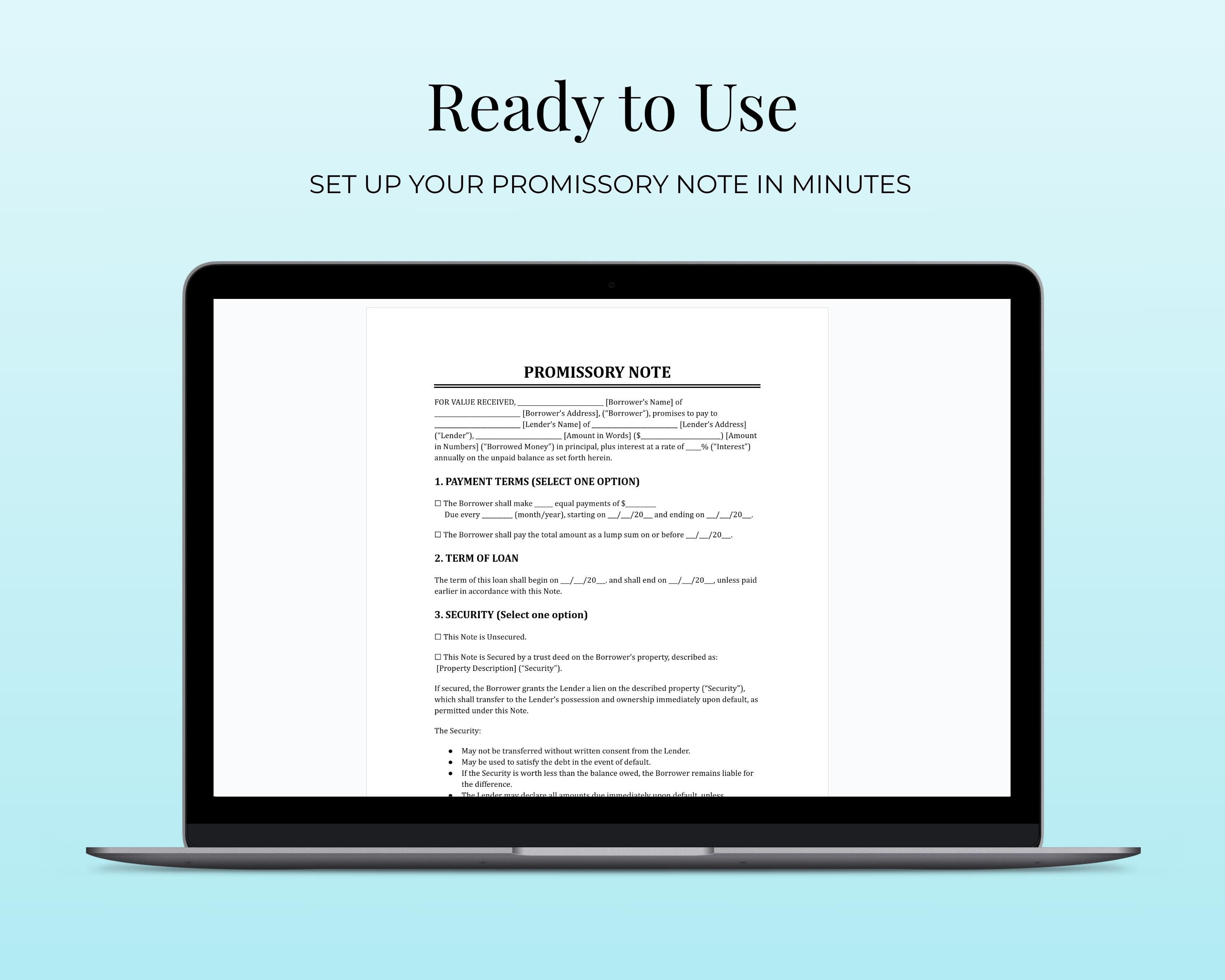 Promissory Note Template – Loan Agreement Form – Google Docs Editable ...