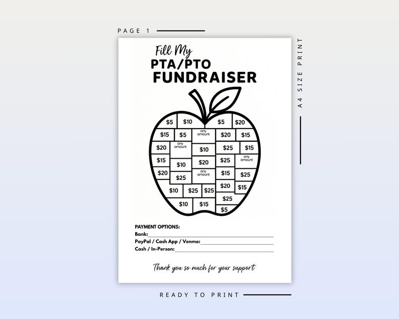 PTA PTO Fundraiser Chart Printable | School Donation Chart | Fundraiser ...