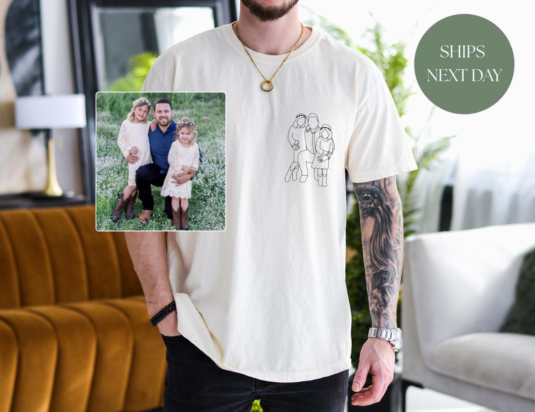 Custom Portrait Outline Comfort Colors T-shirt, Personalized Father's ...