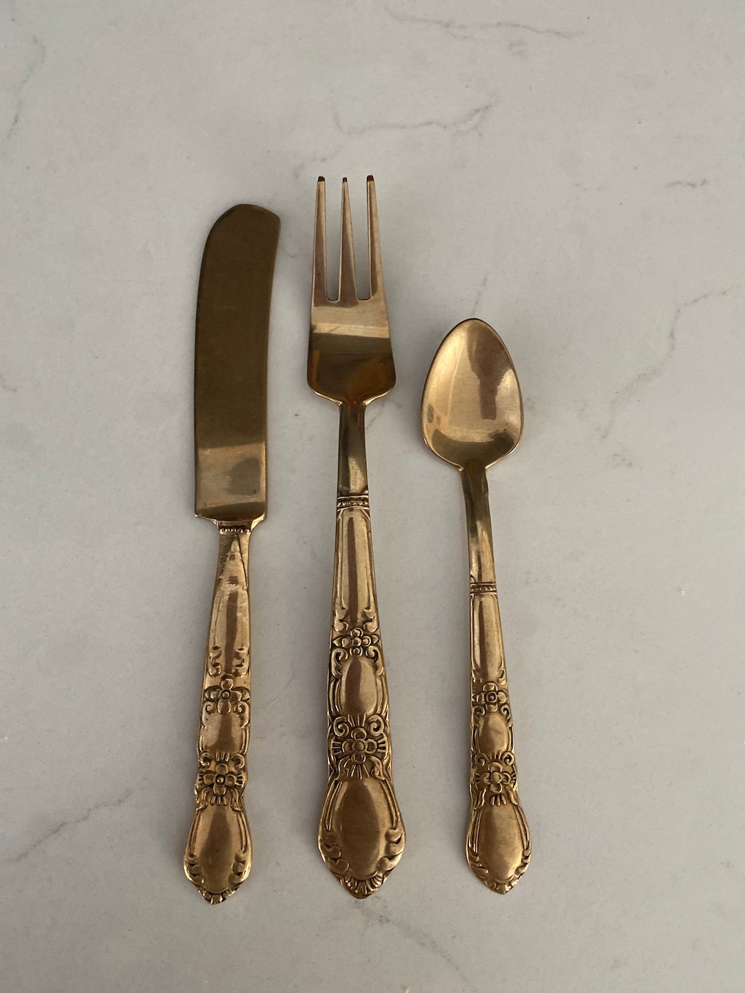 Vintage Brass Flatware Set of 11, No Markings, Heavy, Ornate Design (35 ...