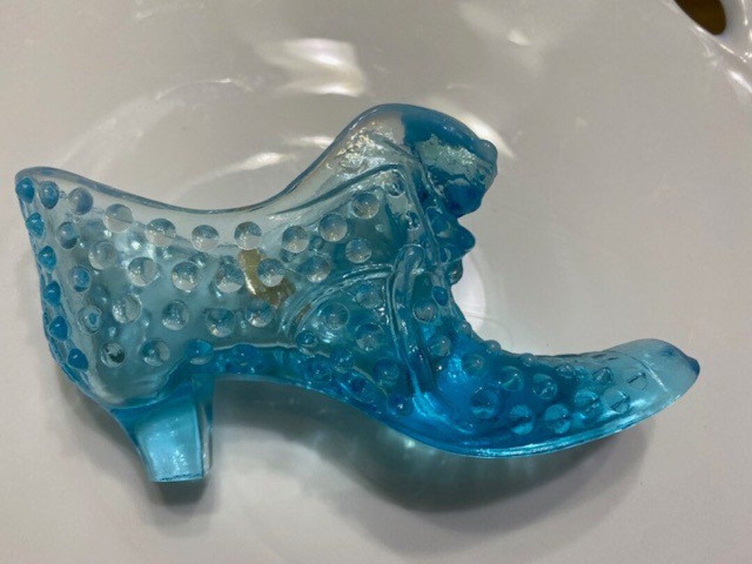 Fenton Hobnail Aqua Blue Glass Shoe Slipper Cats Head, Home Decor, Shoe ...
