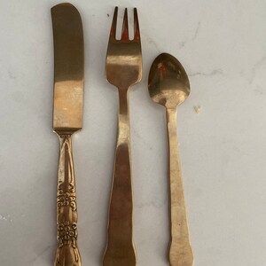 Vintage Brass Flatware Set of 11, No Markings, Heavy, Ornate Design (35 ...