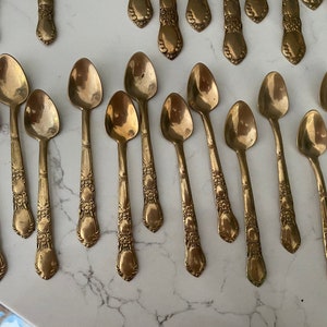 Vintage Brass Flatware Set of 11, No Markings, Heavy, Ornate Design (35 ...