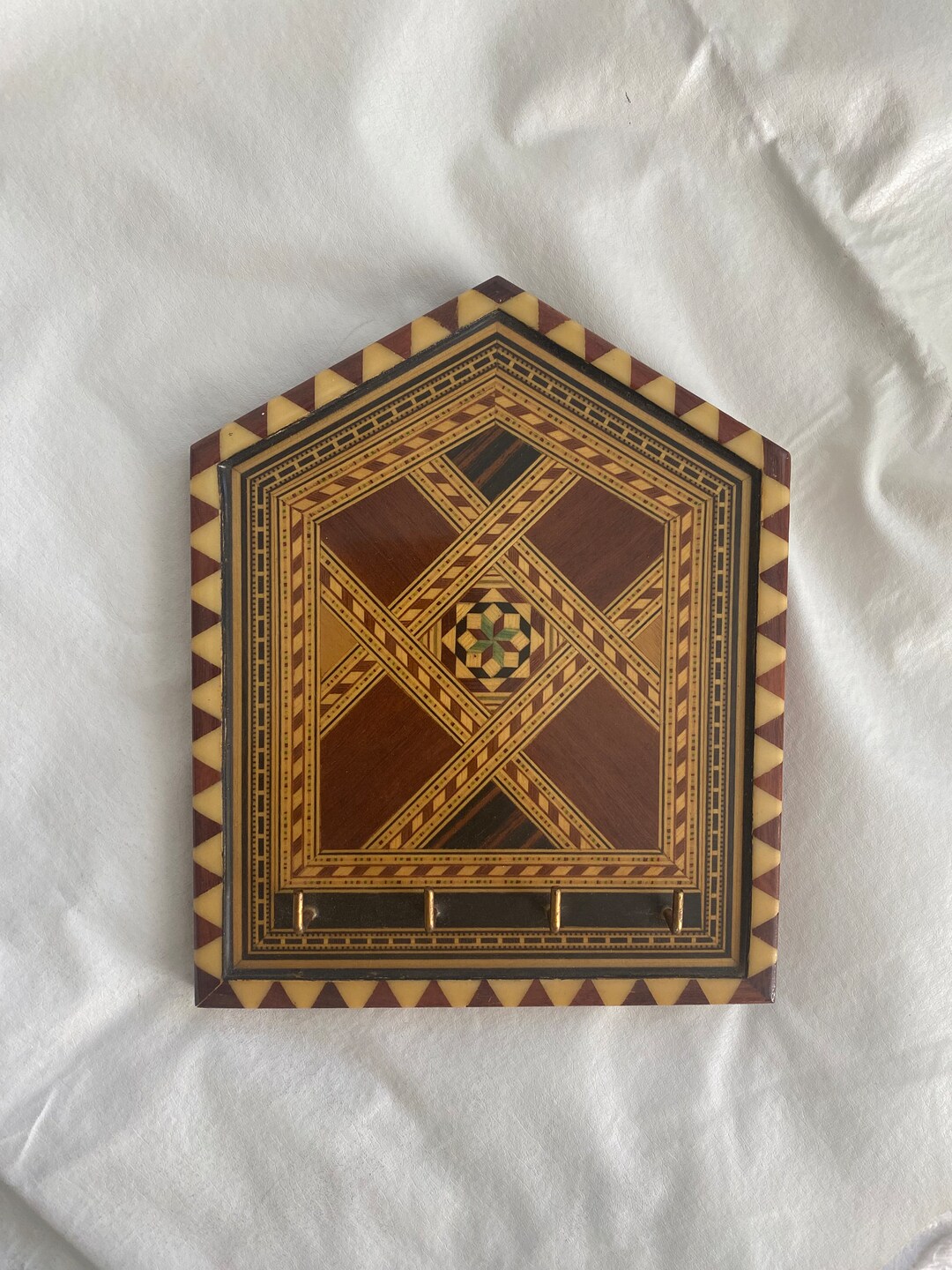 Vintage Inlay Wood Plaque Key Holder - Etsy