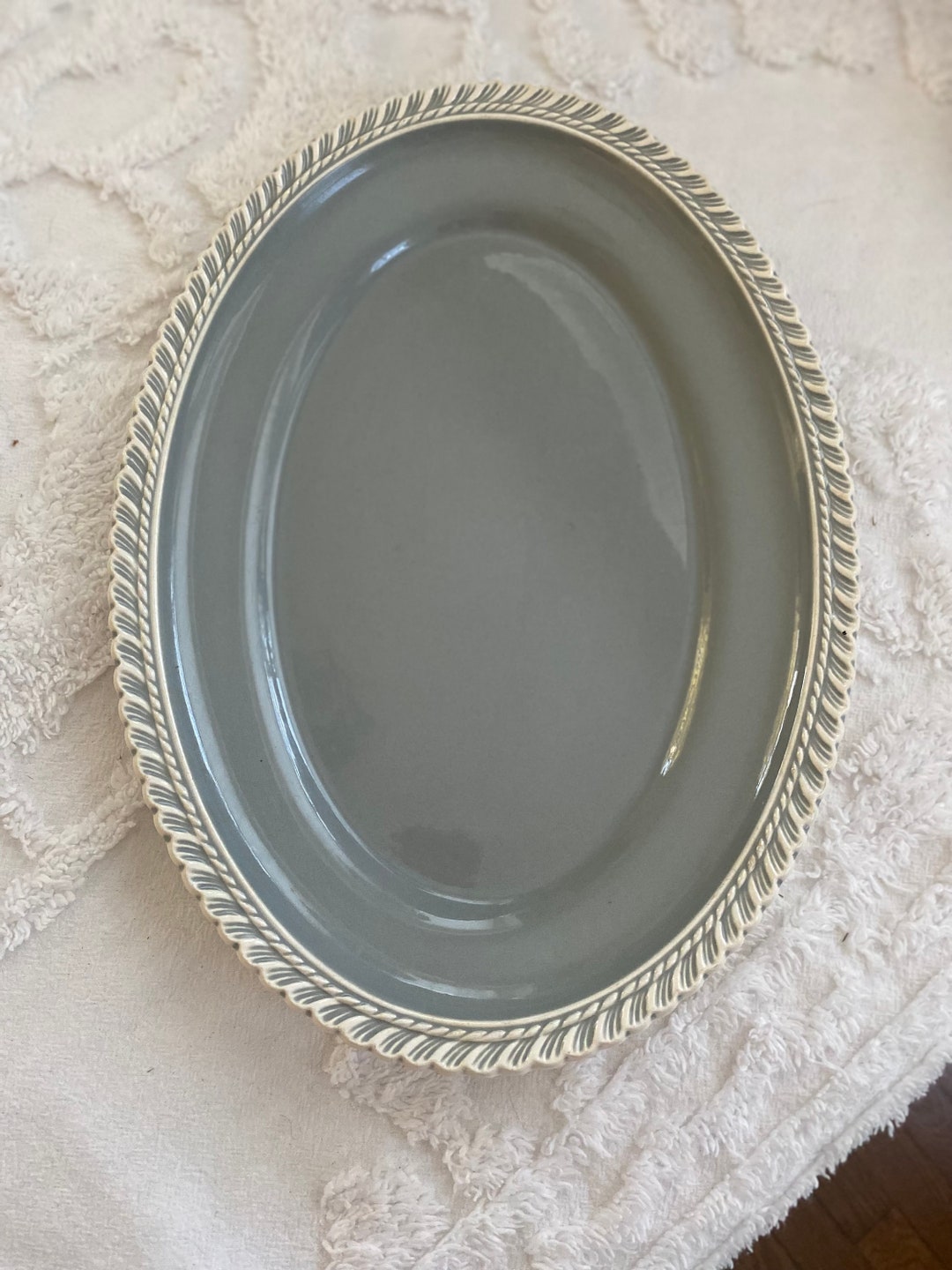 Harkerware Large Gray Oval Platter White Braided Trim Pate Due Pate ...