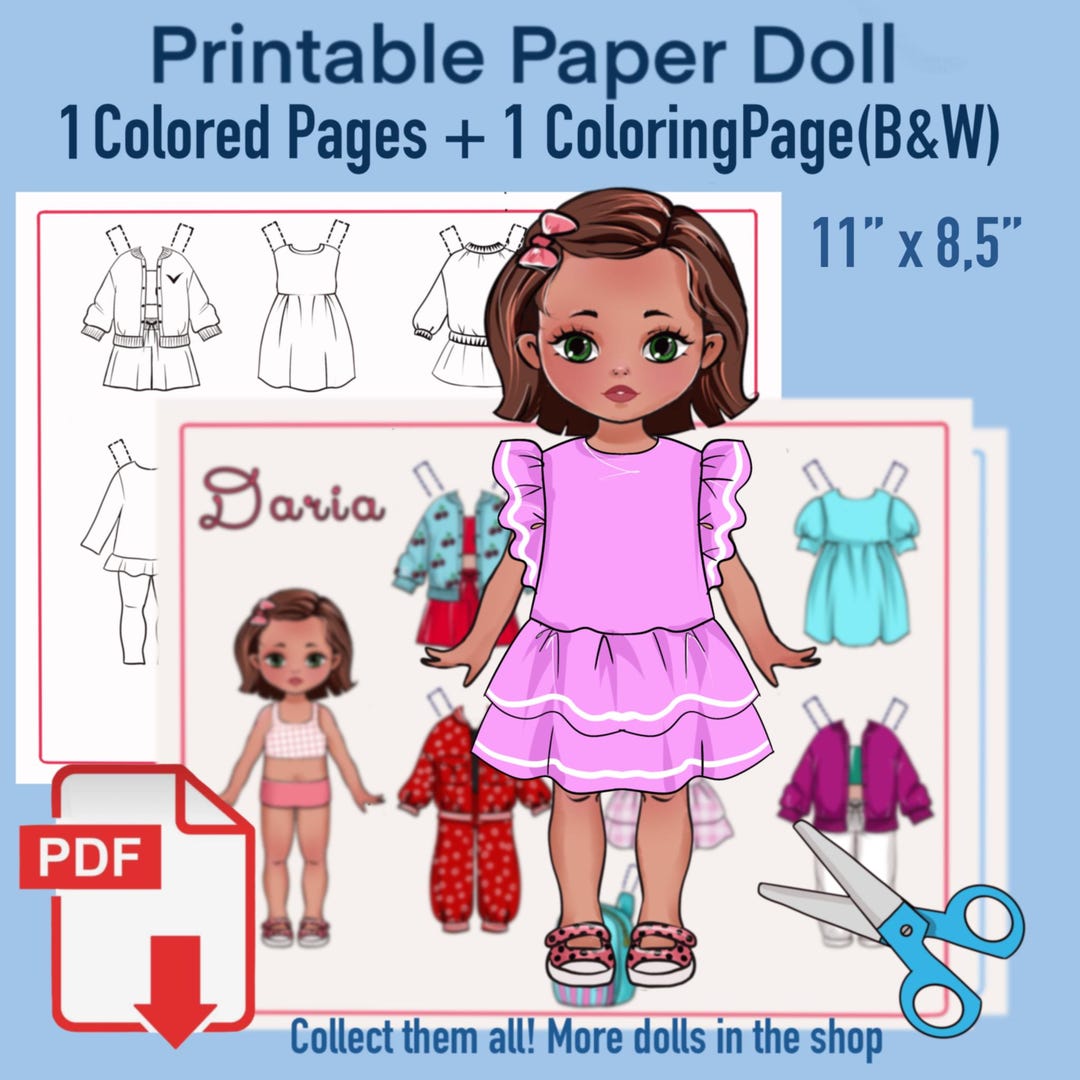 Paper Doll Printable, Paper Doll Clothes, DIY Dolls, Paper Doll Book ...