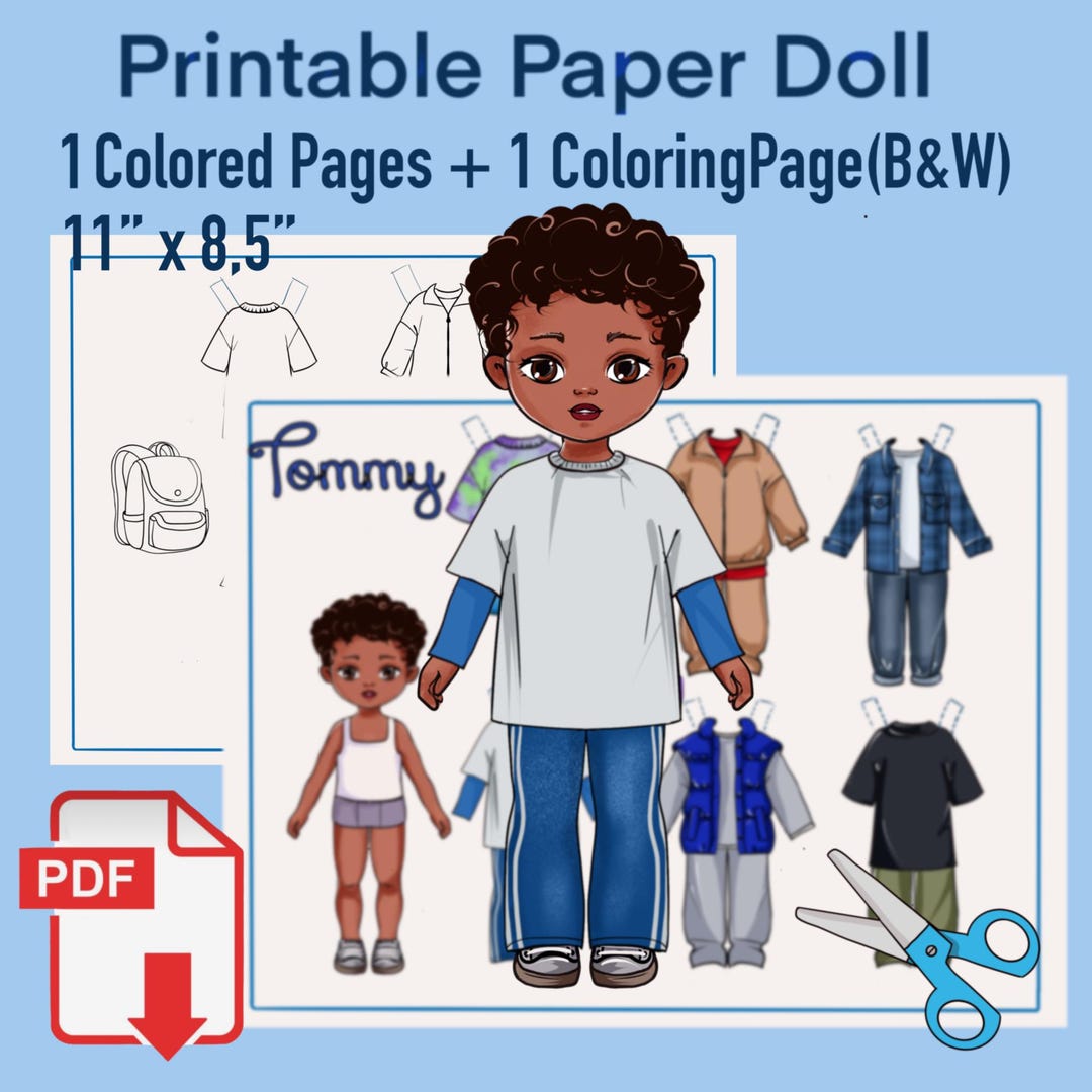 Printable Paper Doll – Tommy, Dress-up DIY (PDF) - Etsy