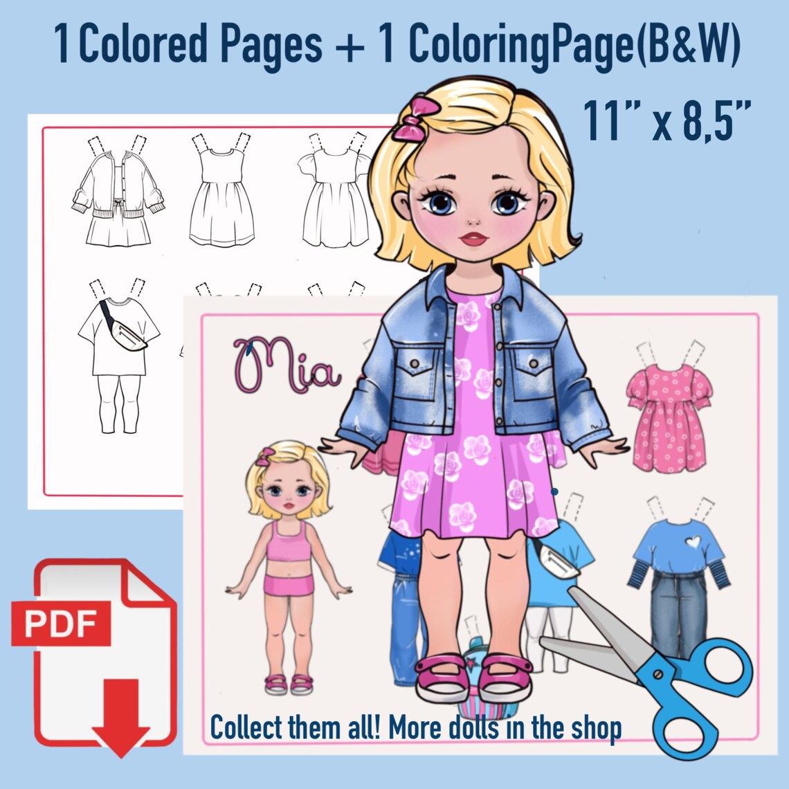 Printable Paper Doll Set, Hand-drawn Dress up Dolls (PDF) - Etsy