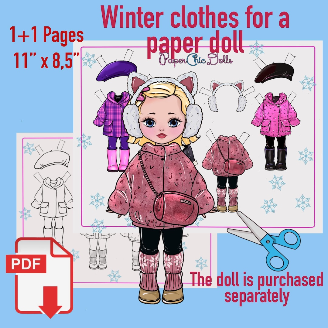 Paper Doll Clothes Mia – Hand-drawn Winter Outfit Set (PDF) - Etsy