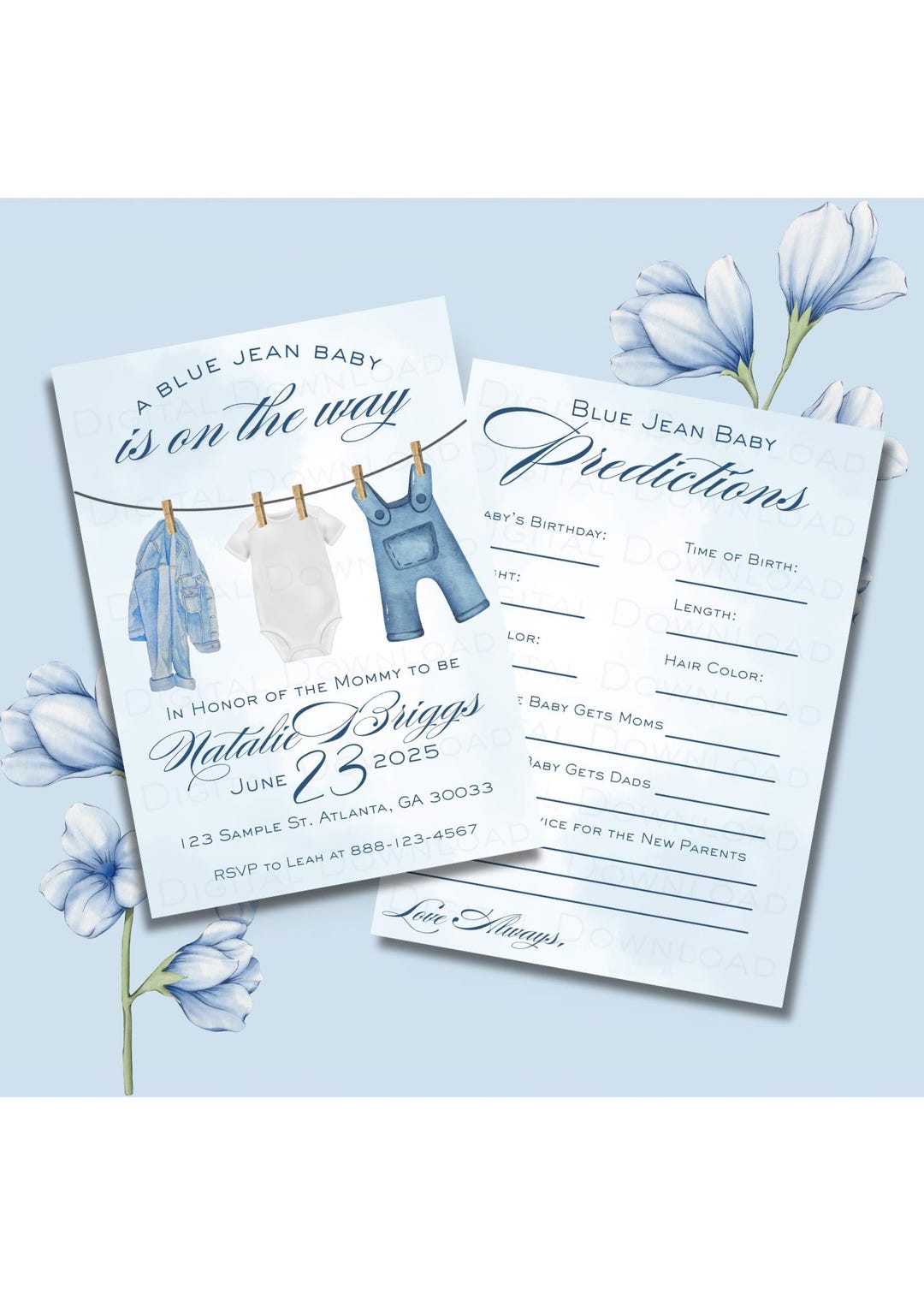 Blue Jean Baby Shower Invitation, Denim Themed Baby Shower Invitation ...